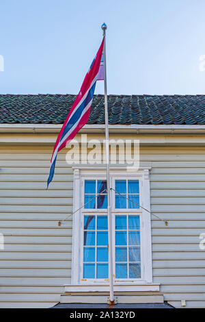 Norwegian Flag Pole at House Window Norway Stock Photo - Alamy