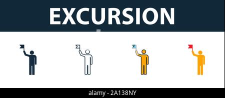 Excursion icon set. Four simple symbols in diferent styles from tourism ...