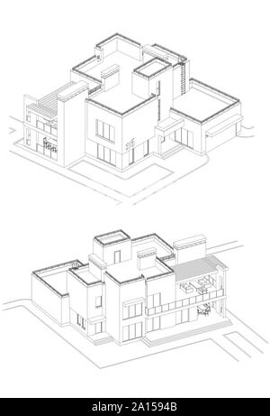 Blueprint isometric plan of a residential building. Drawing of the ...