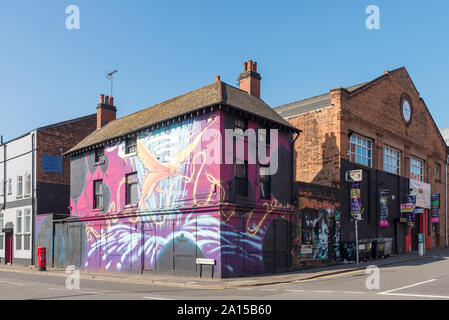 Derelict building in Digbeth, Birmingham which has been painted and ...
