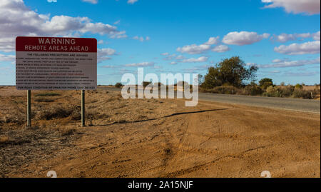 Remote Area Warning sign, Birdsville Track, Marree, Outback, South ...