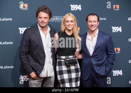 Guido Caprino, Miriam Leone and Stefano Accorsi during the photocall of the Italian fiction ...