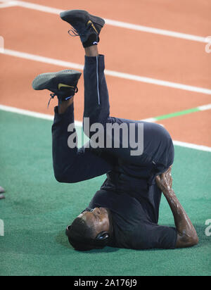 Sprinter Christian Coleman during the training session at the Suhaim ...