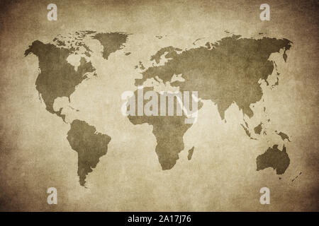 vintage world map - black and white on old texture Stock Photo - Alamy