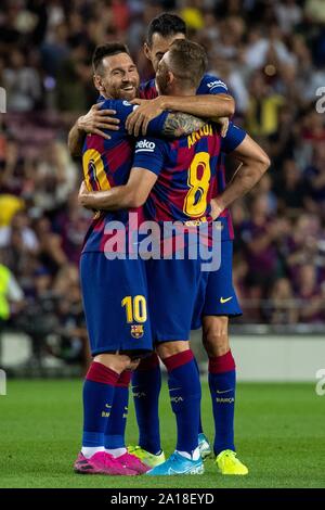 Lionel Messi of FC Barcelona celebrates his goal during the match ...