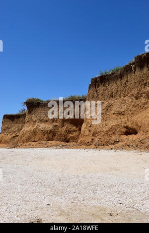 Precipice coast near the sea. The clay cliff on the seashore. Visiting ...