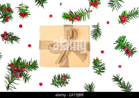 Christmas flatlay background with fir tree, red balls and decora Stock ...