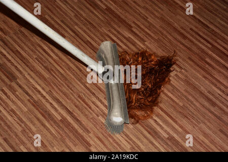 Hairdresser in barber shop sweeping up hair Stock Photo - Alamy