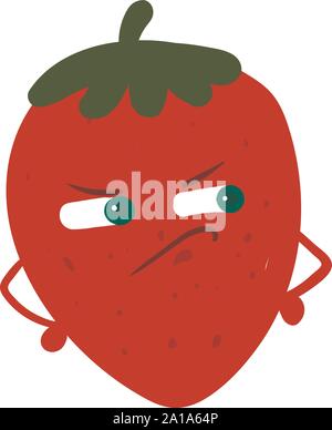 Angry strawberry, illustration, vector on white background Stock Vector ...