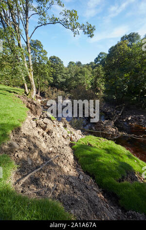 Flood dange to the banks of Arkle Beck, River Swale following a flash ...