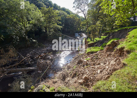 Flood dange to the banks of Arkle Beck, River Swale following a flash ...