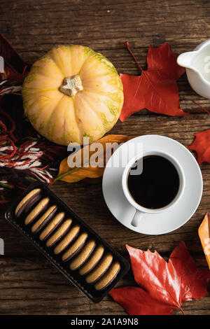 Autumn flat lay with hot drink and treats Stock Photo - Alamy