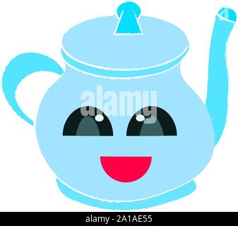 doodle illustration of object character, kettle with angry expression ...