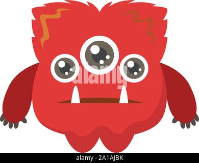 Cartoon scary red round monster illustration. Vector of a small tiny ...