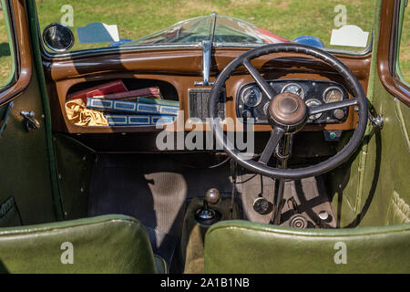 Inside view of the dashboard of a British car from the 1970s Stock ...