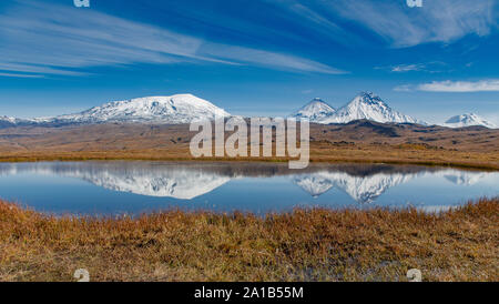 Views of Kliuchevskoi, Kamen and Bezimianny volcanoes in Kliuchevskoi ...