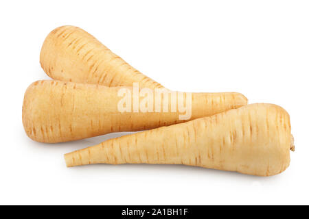 Parsnip root isolated on white background closeup. Top view. Flat lay ...