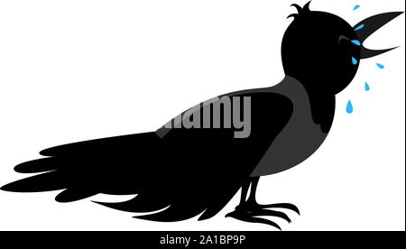 Sad crow. Cartoon raven bird character. Vector illustration isolated on ...