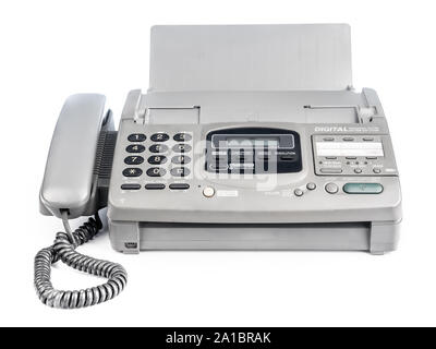 Old office fax machine shot on white background Stock Photo - Alamy