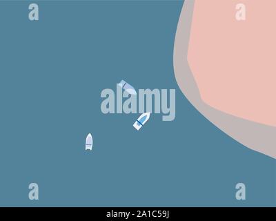 Seamless pattern with cartoon sailing boats on waves and clouds on blue ...