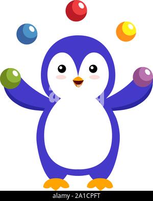 Drawing of Illustration of isolated clown penguin juggling on white ...