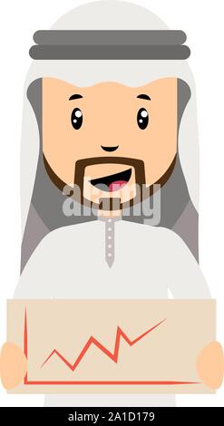 Arab with analytics, illustration, vector on white background Stock ...