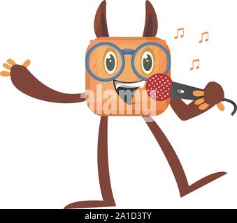 Vector cartoon illustration of monster with microphone. Isolated on ...