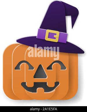 Halloween pumpkin in witches hat vector set illustration, Jack O ...