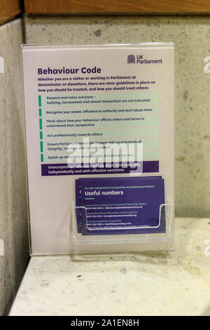 Behaviour Code for visitors and staff of the UK Parliament, printed ...