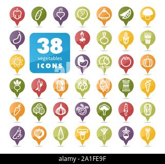 Pepper flat vector pin map icon. Map pointer. Map markers. Vegetable ...