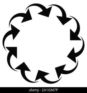 Curved circular arrow. Radial, concentric pointer for spin, orbit ...