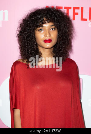 Actor Indya Moore attends the premiere for "Father Mother Sister ...