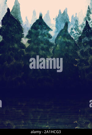 Grunge abstract forest landscape hand drawn illustration Stock Photo ...