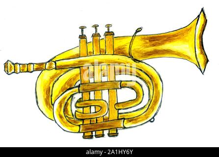 Cartoon trumpet in simple sketch style, hand drawn illustration Stock ...