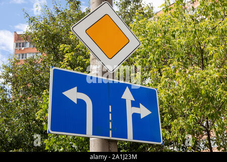 European sign road priority, sign main road on blue sky background on ...
