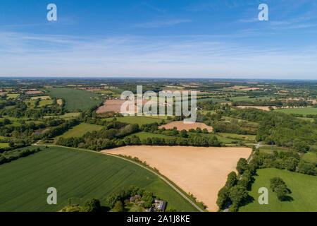 aerial view to Bocage landscape with hedges and trees, Belgium, Viroin ...