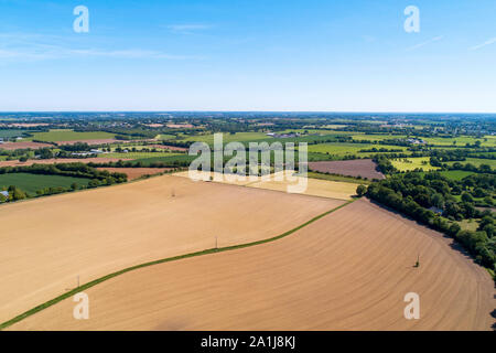 aerial view to Bocage landscape with hedges and trees, Belgium, Viroin ...