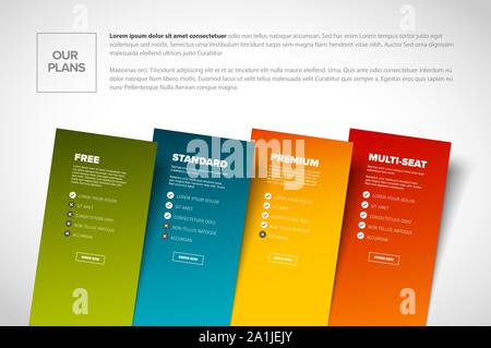 Product features schema template cards with four services, feature ...