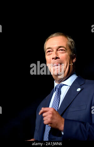 Brexit party leader Nigel Farage attending a rally at the old hall ...