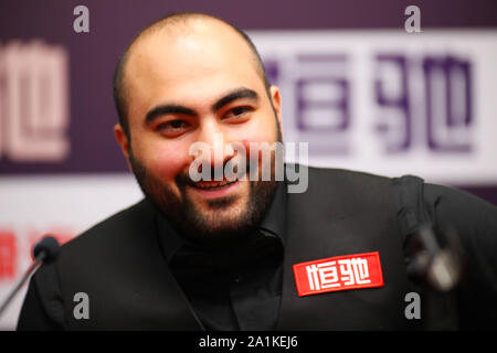 Hossein Vafaei of Iran attends the press conference after defeating Joe ...