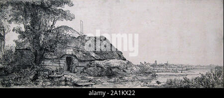 Landscape with farm and a large tree Stock Photo - Alamy