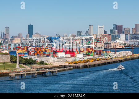 BOSTON, MASSACHUSETTS - July 9, 2017: Freighters now carry most of the ...