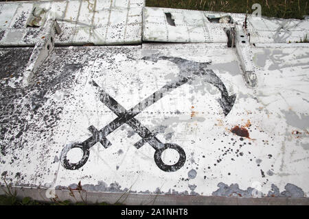 Wreckage of an Argentinian plane on Pebble Island blown up by the SAS ...