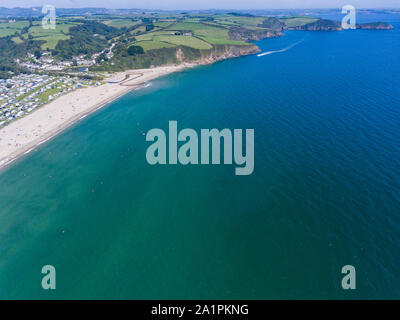 Aerial view of Pentewan Sands beach in Cornwall Stock Photo - Alamy