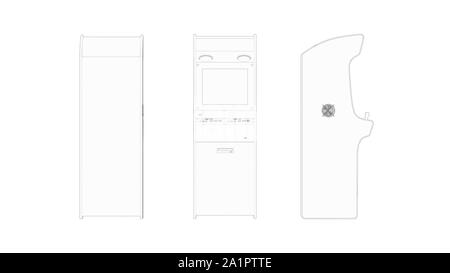 3d rendering of a arcade machine line drawing isolated in white ...
