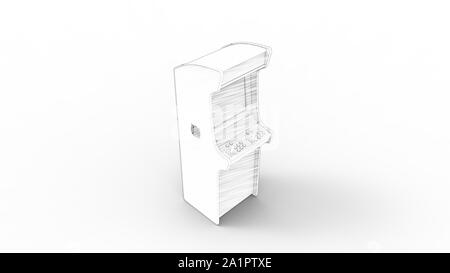 3d rendering of a arcade machine line drawing isolated in white ...