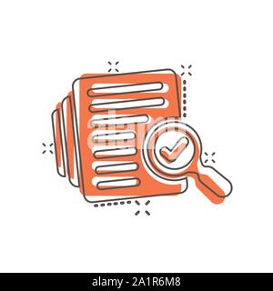 Audit document icon in comic style. Result report vector cartoon illustration on white isolated ...