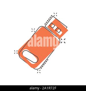 Usb drive icon in comic style. Flash disk vector cartoon illustration ...