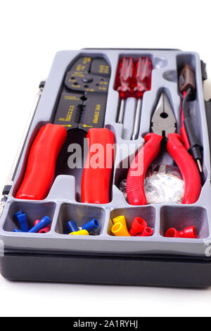 Tool box with electrical tools and components Stock Photo - Alamy