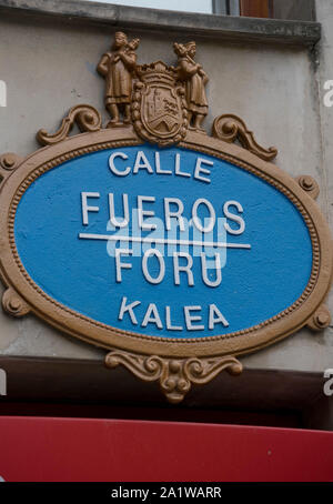 Basque and Spanish bilingual street signs in San Sebastián, Basque ...